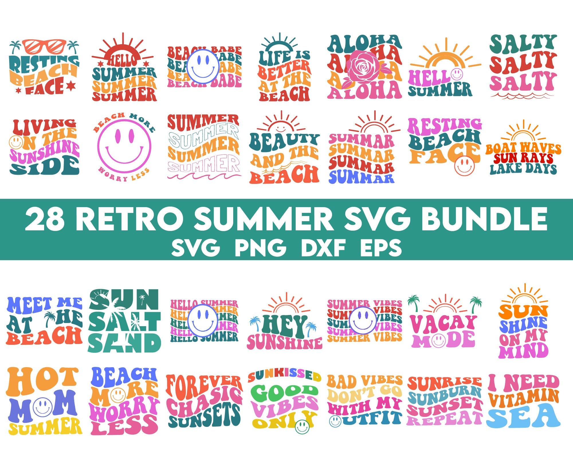 Retro Summer SVG Bundle, Summer Svg Bundle, Retro Summer Svg, Beach Svg ...