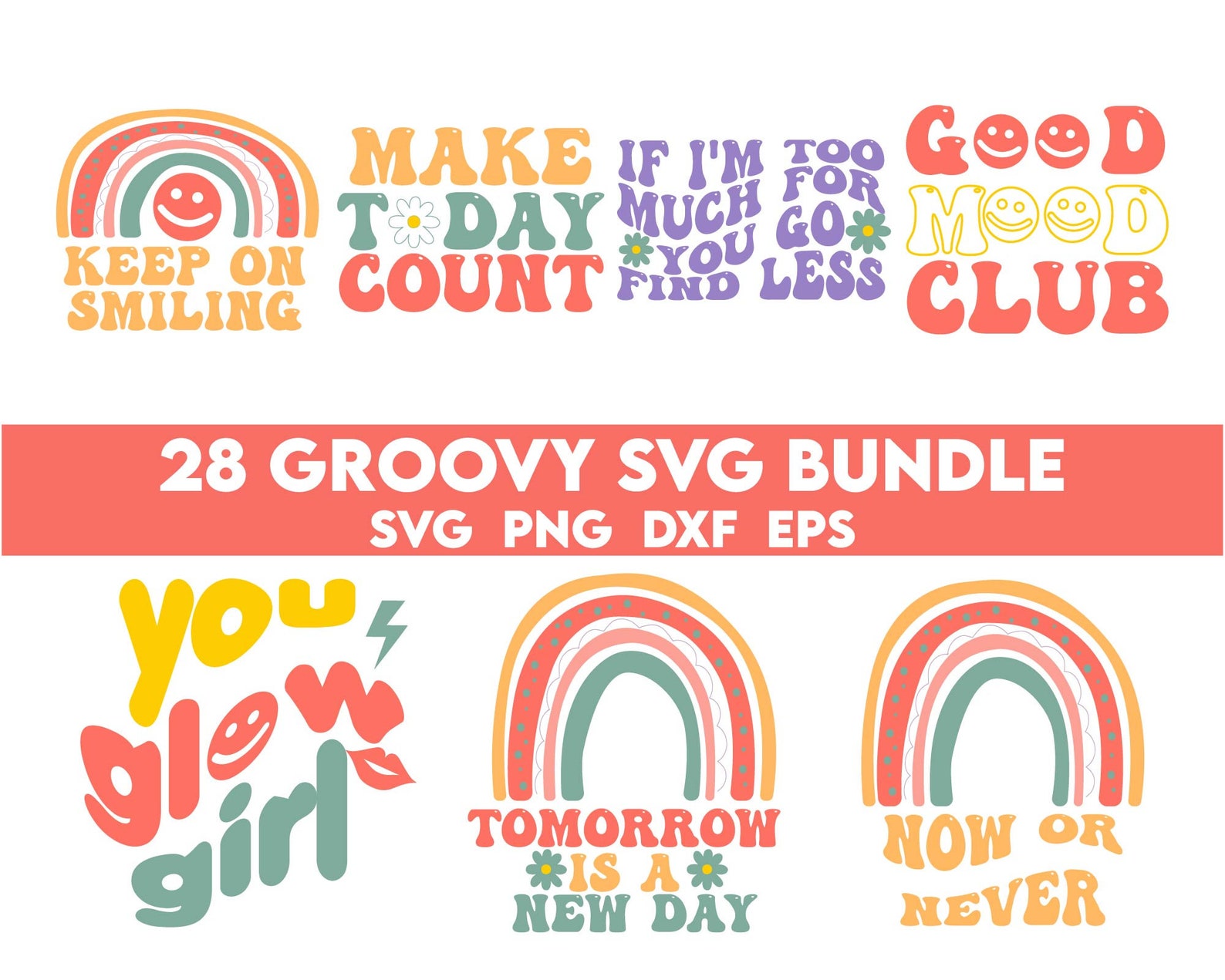 Groovy Svg Bundle, Boho Svg, Hippie Svg, Aesthetic Svg, Inspirational ...