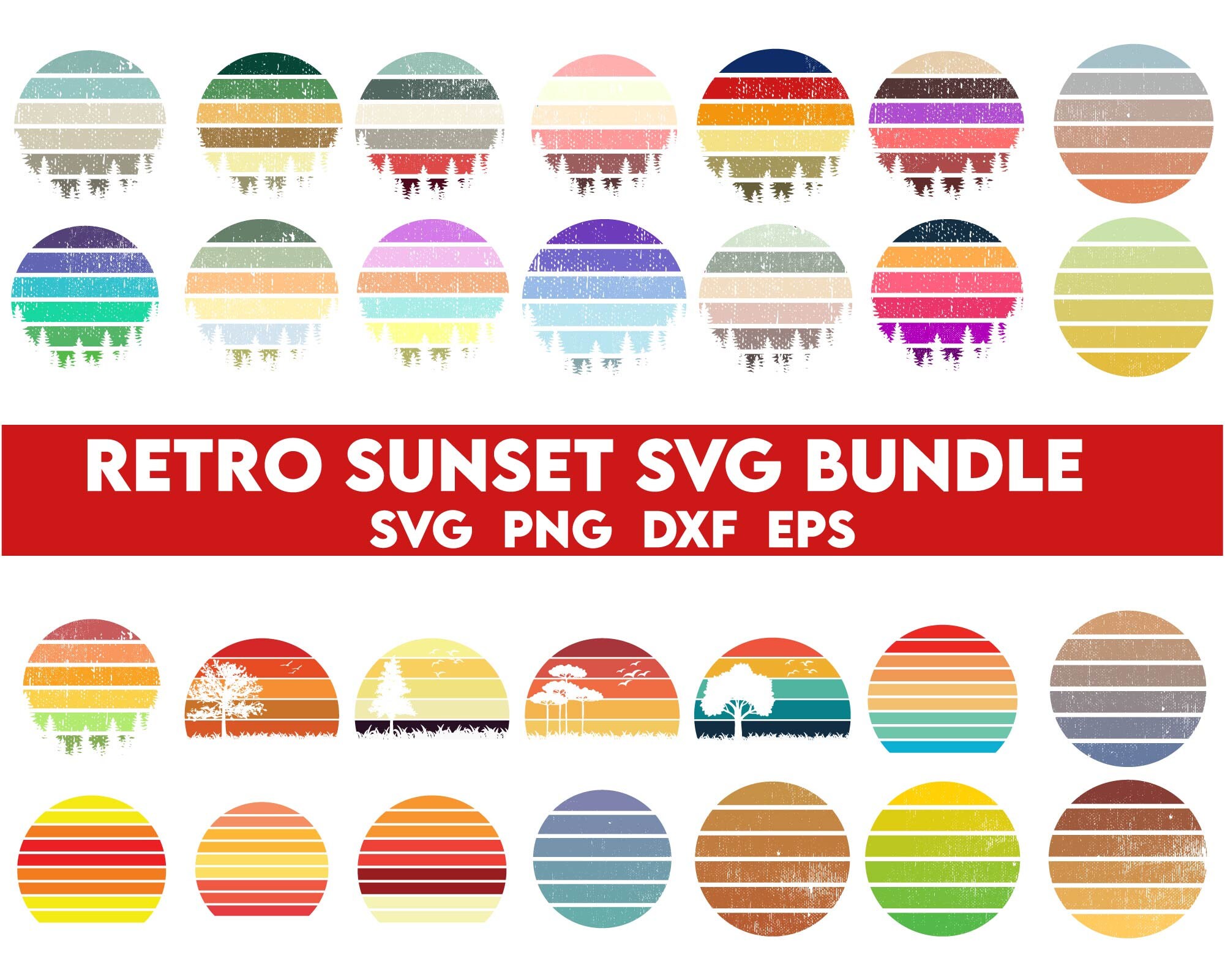 Retro Sunset SVG Bundle, 80s Sunset SVG, Instant Download Retro Svg ...