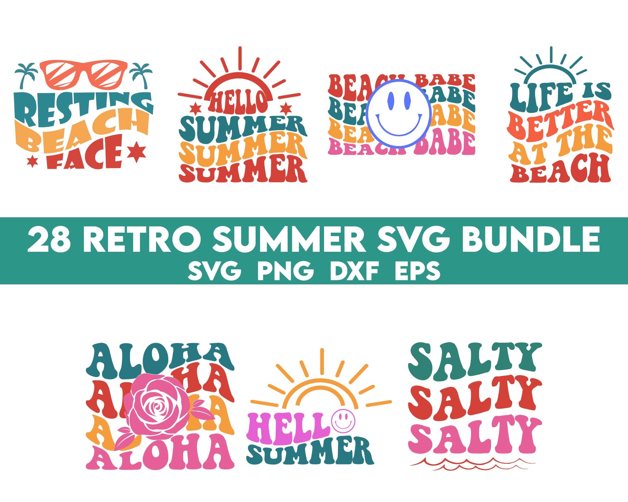 Retro Summer SVG Bundle, Summer Svg Bundle, Retro Summer Svg, Beach Svg ...