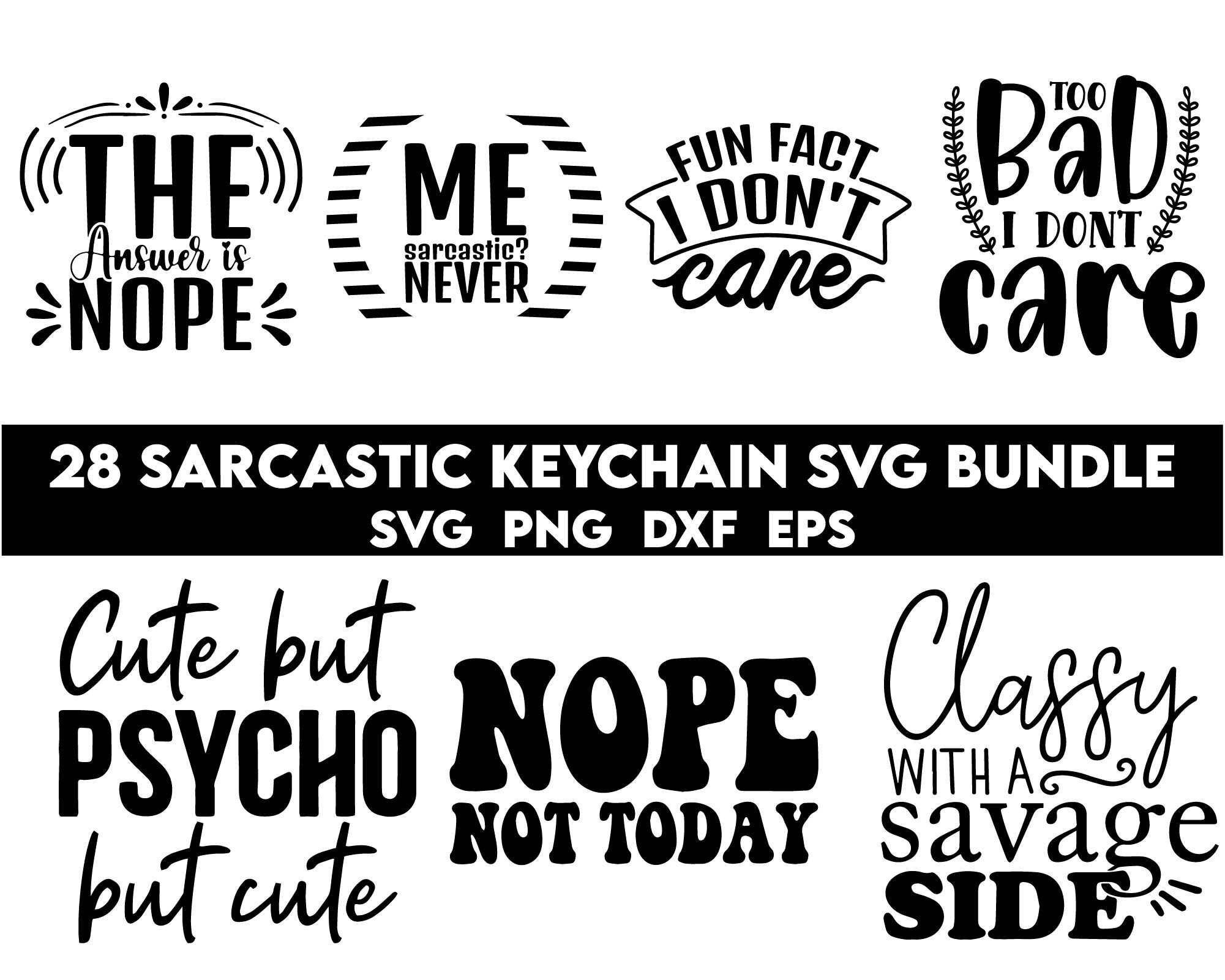 Sarcastic Keychain SVG Bundle, Funny Keychain Quotes SVG, Hand Lettered ...