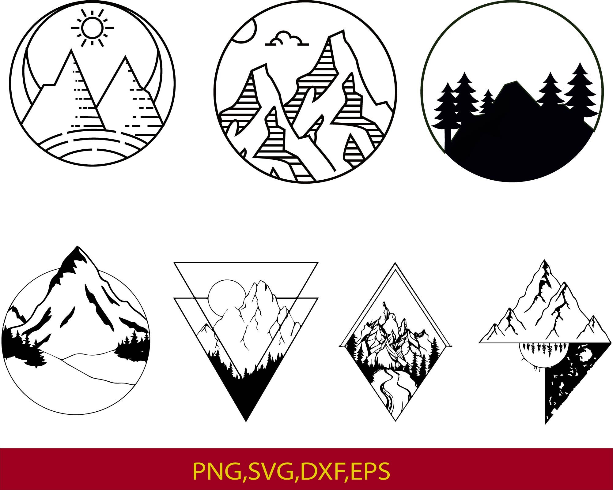 Geometric Mountain Svg Bundle Mountains Svg Mountain Scene - Etsy UK
