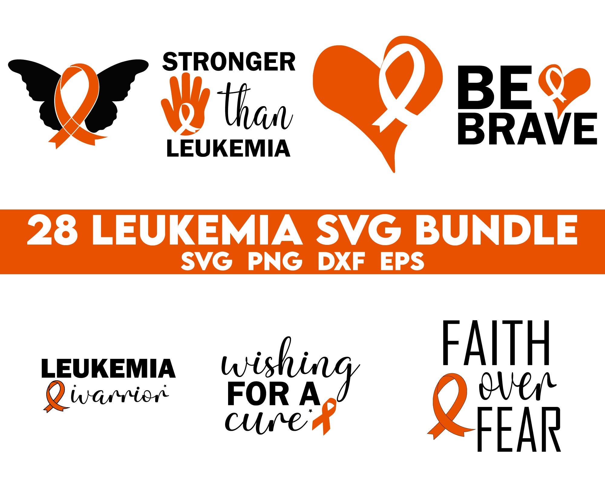 Leukemia Svg Bundle, Leukemia Awareness SVG Bundle, Orange Ribbon SVG ...