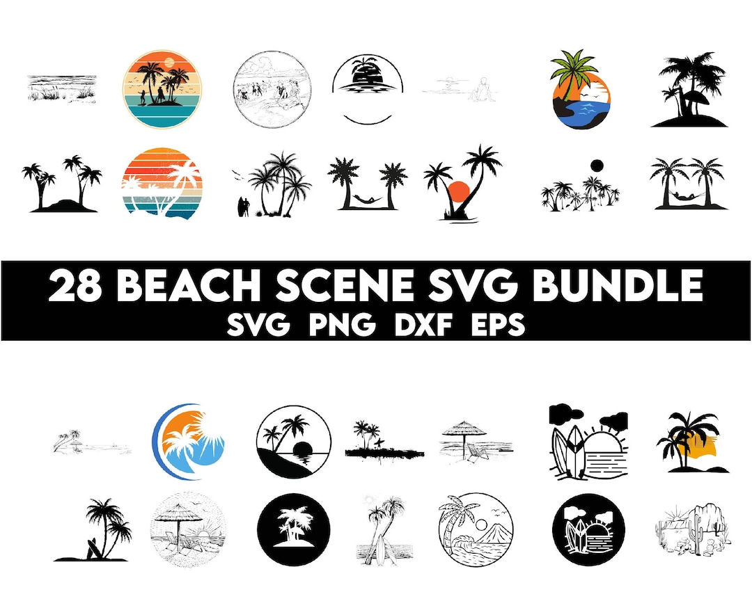 Beach Scene Svg Bundle, Beach Life Svg, Island Palm Tree Svg, Tropical ...