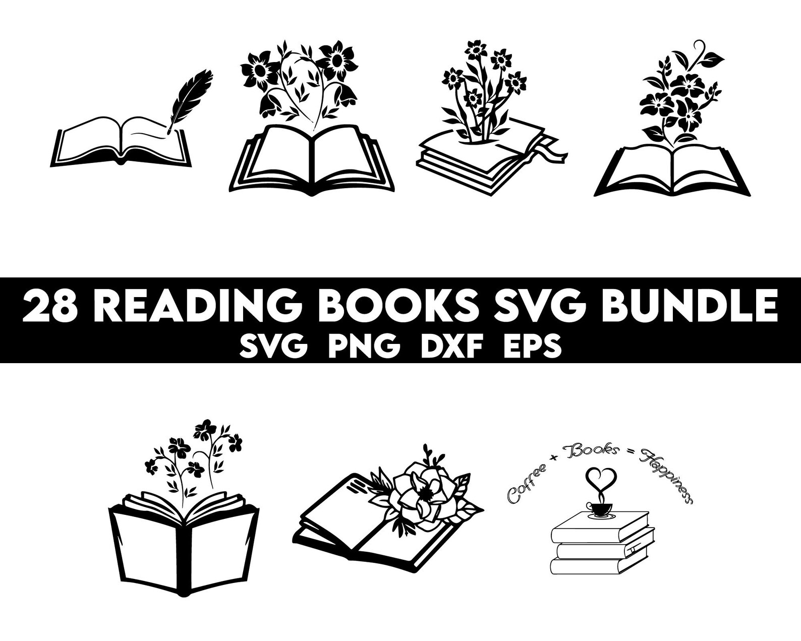 Reading Book Svg Bundle, Book Lover Svg, Book Svg, Library Svg, Book ...