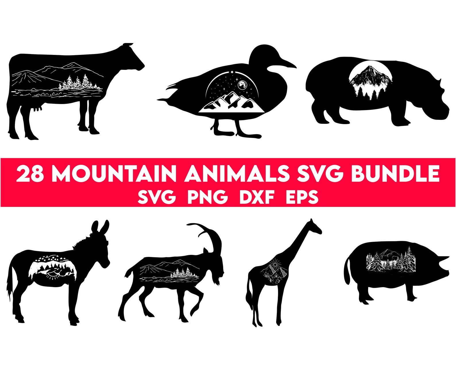 Mountain Animals Bundle SVG, Outdoors Svg, Bear Svg, Moose Svg, Wolf ...