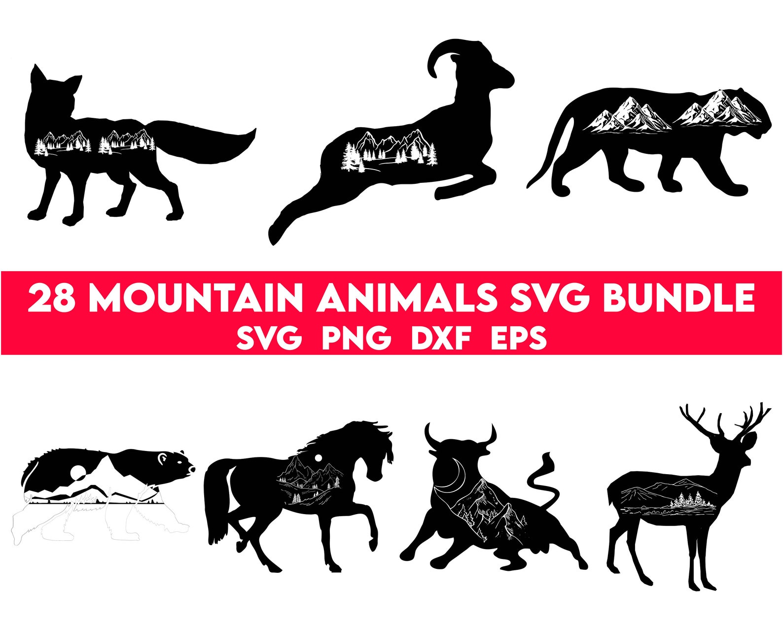 Mountain Animals Bundle SVG, Outdoors Svg, Bear Svg, Moose Svg, Wolf ...