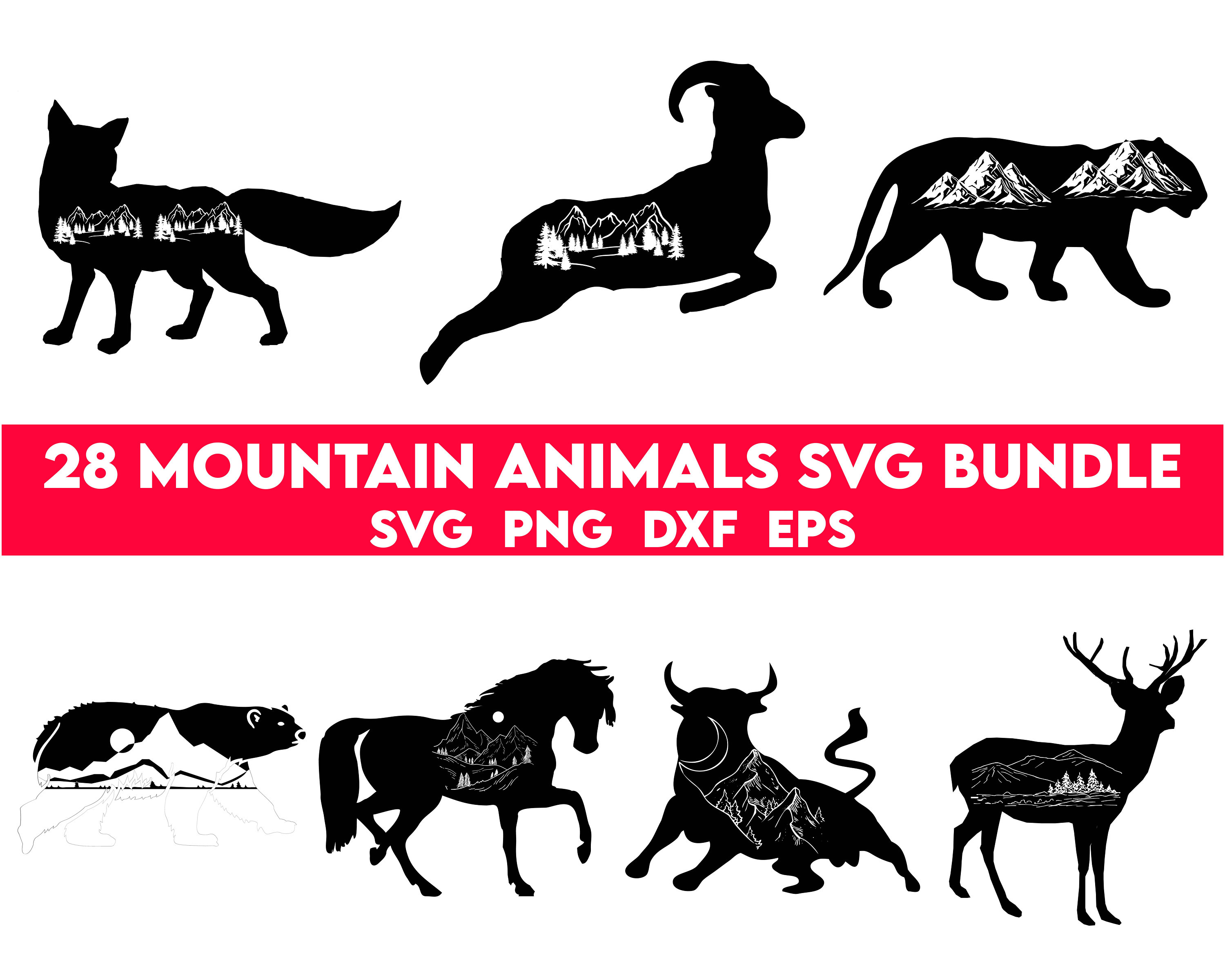 Mountain Animals Bundle SVG, Outdoors Svg, Bear Svg, Moose Svg, Wolf ...