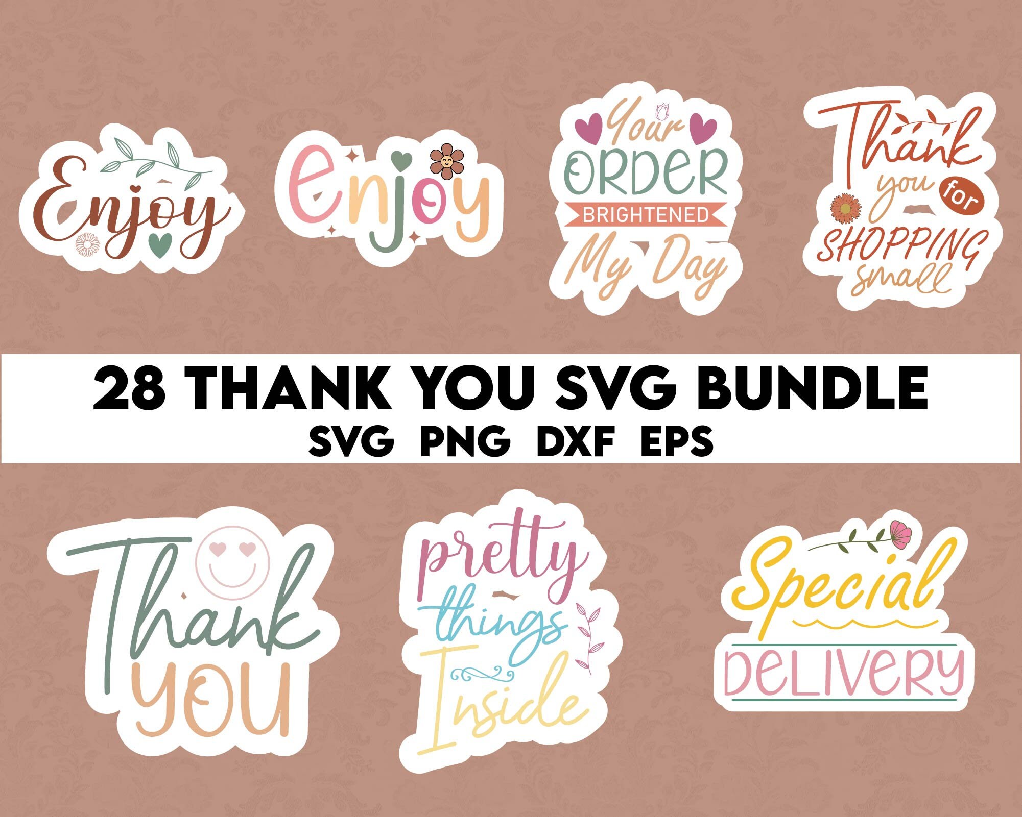 Boho Thank You Stickers Svg Bundle, Thank You Stickers for Small ...