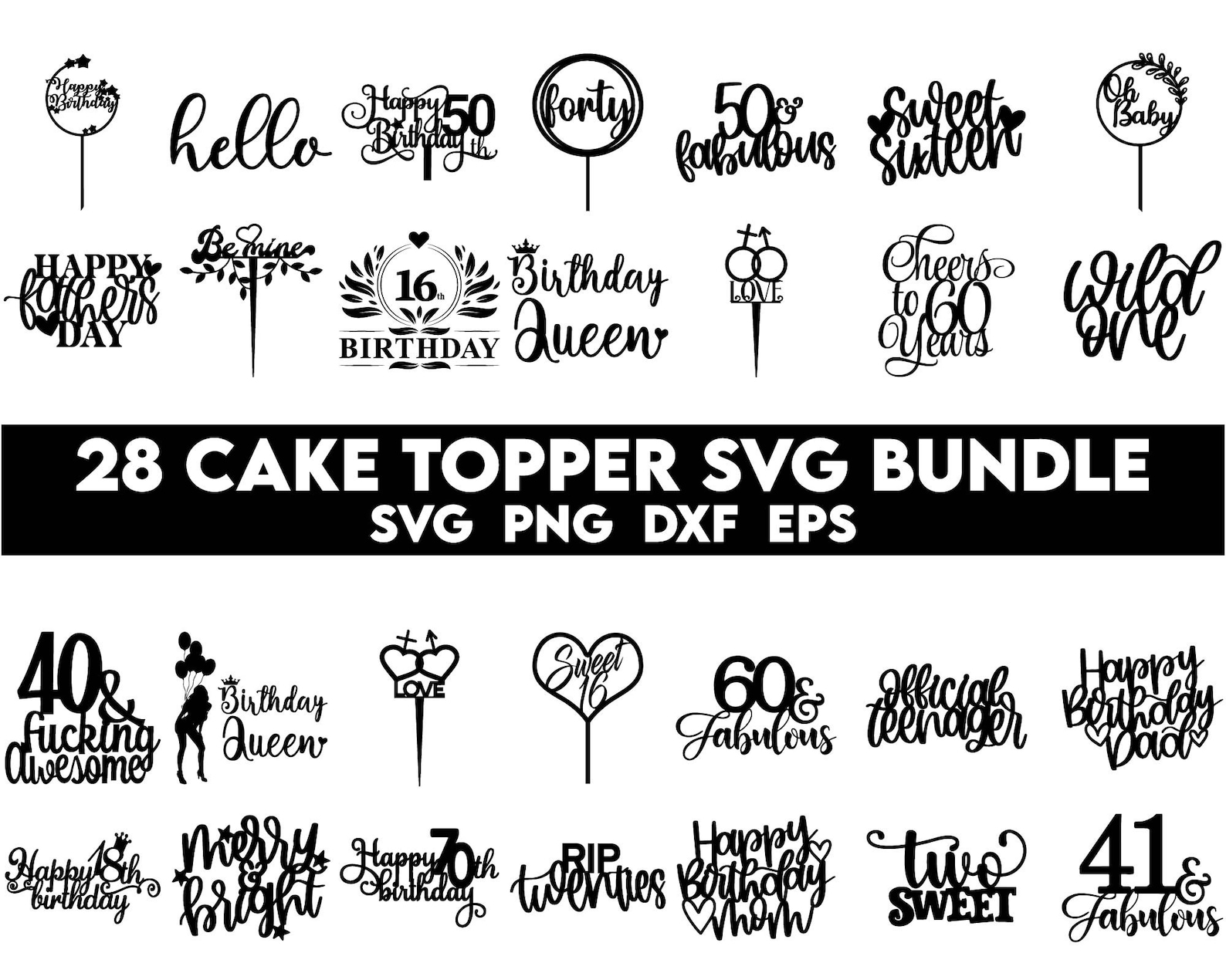 Birthday Cake Topper SVG Bundle, Cake Topper Svg, Happy Birthday Svg ...