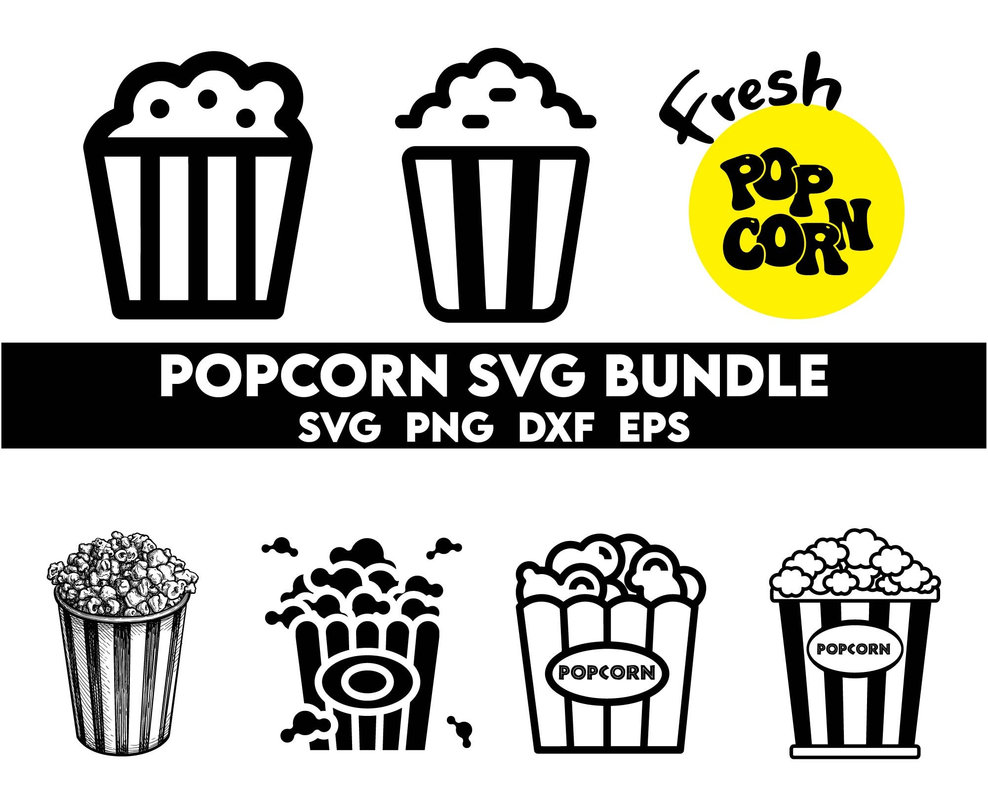 Popcorn Svg Bundle, Popcorn Box Svg, Popcorn Clipart, Popcorn ...