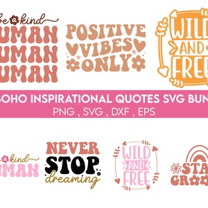 Boho Inspirational Quotes Svg Png Bundle, Boho Stickers Svg, Retro ...