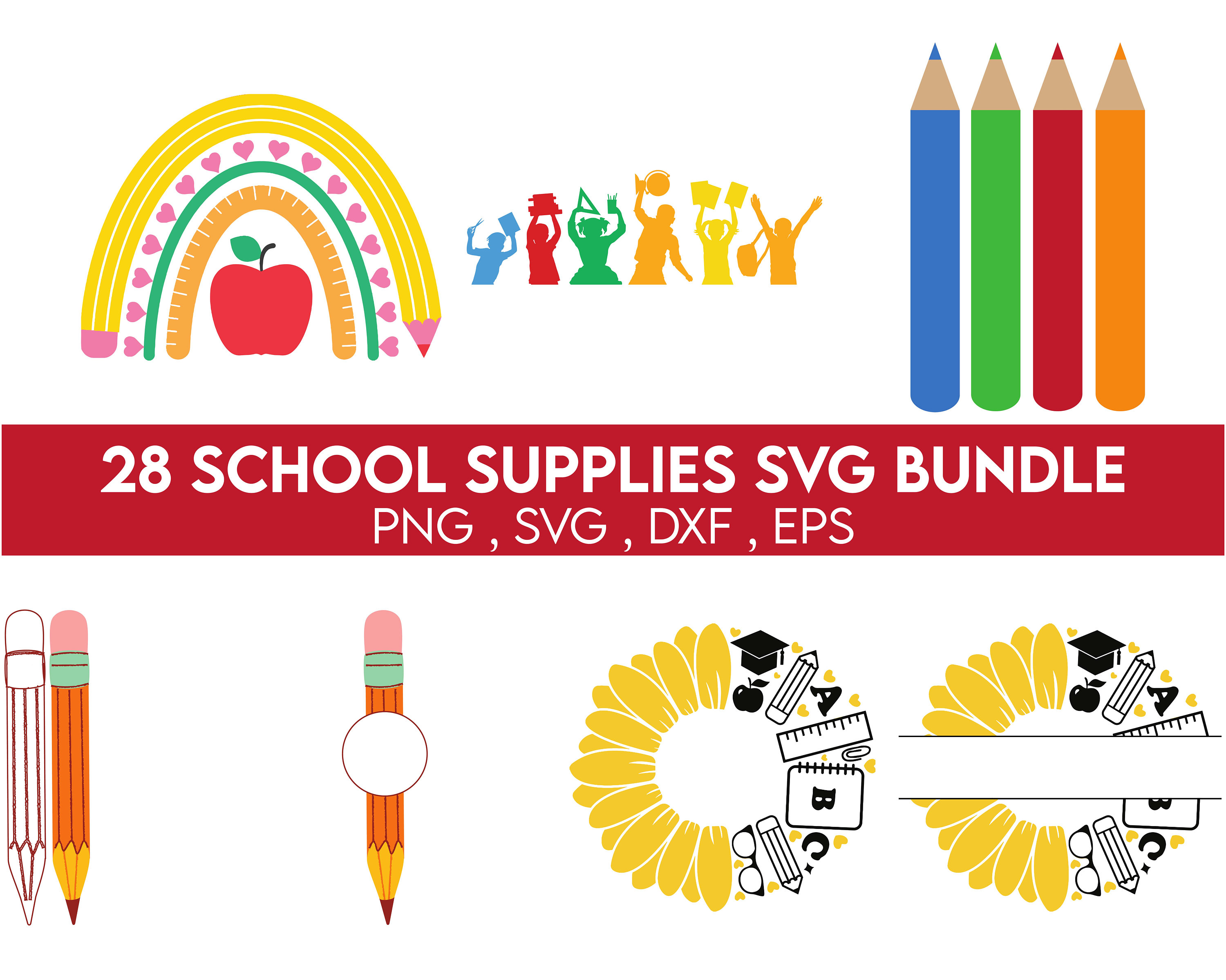 School Supplies SVG Bundle, School Supplies Png, Pencils, Crayons, Cute ...