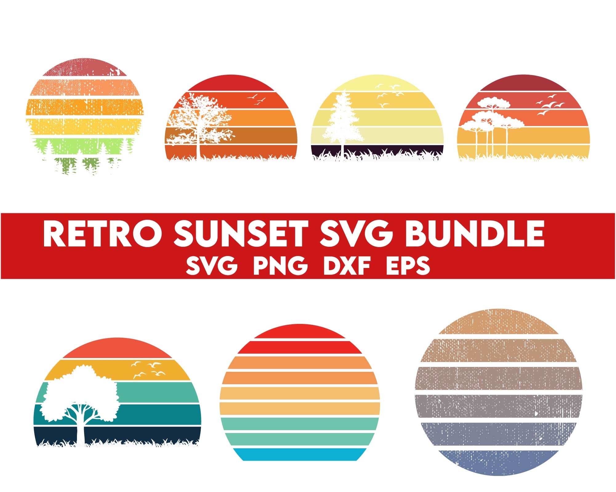 Retro Sunset SVG Bundle, 80s Sunset SVG, Instant Download Retro Svg ...