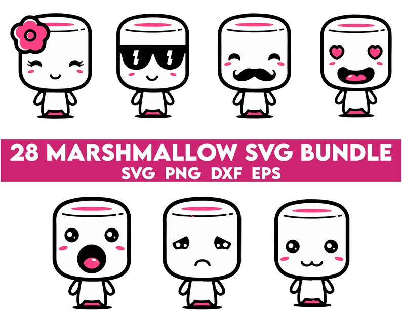 Marshmallow SVG Bundle, Kawaii Marshmallow Face SVG, Camping Svg ...