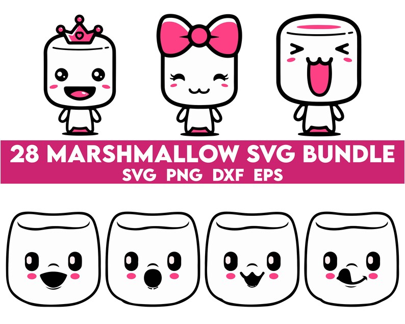 Marshmallow SVG Bundle, Kawaii Marshmallow Face SVG, Camping Svg ...