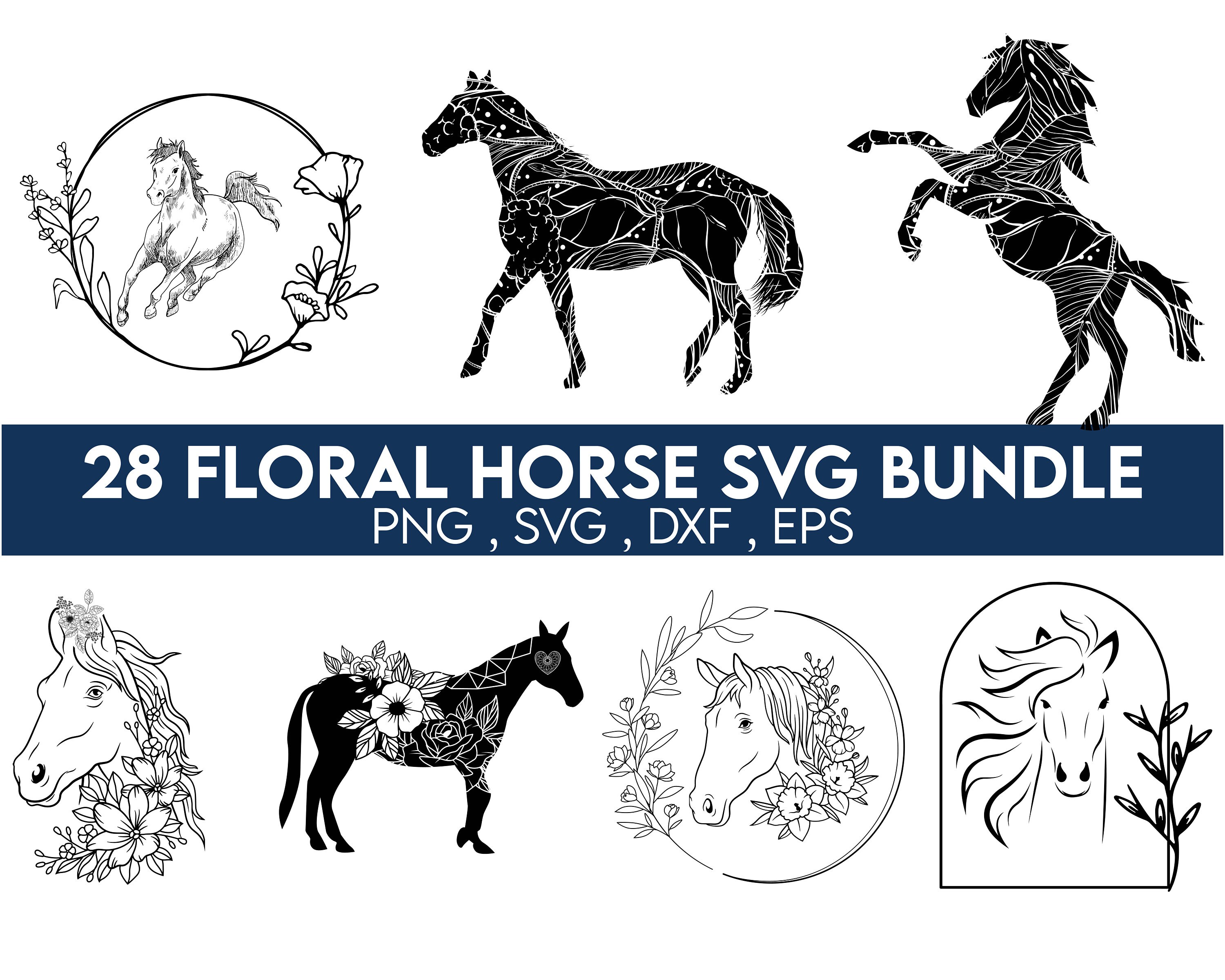 Floral Horse SVG Bundle, Floral Horse Silhouette, Floral Horse Clipart ...