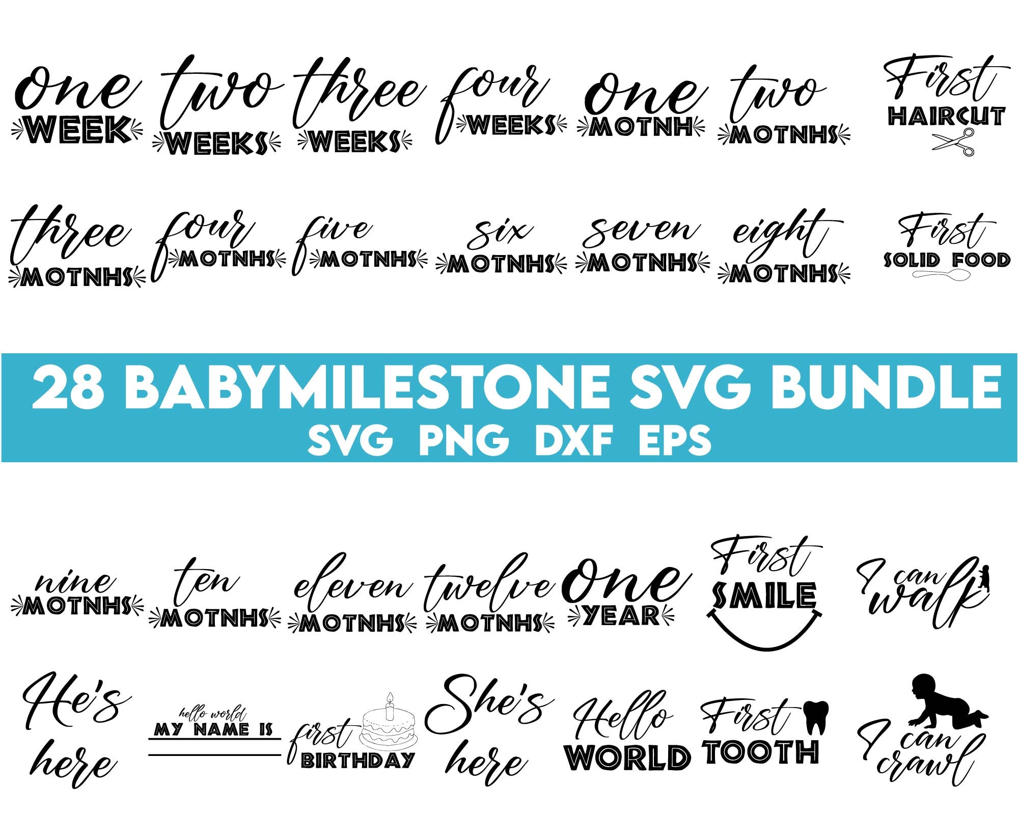 Baby Milestone Svg Bundle, Milestone Svg, Monthly Milestone, Baby Svg ...