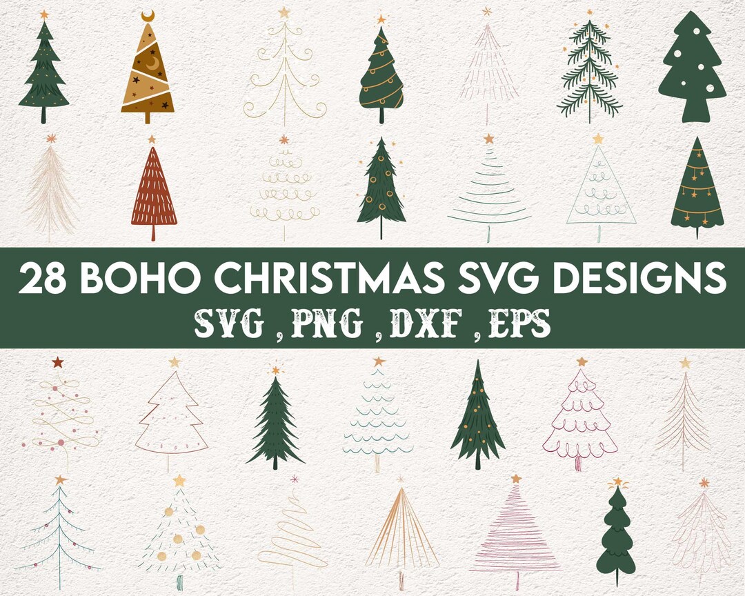 Boho Christmas Tree SVG Bundle, Retro Christmas Tree Svg, Boho ...