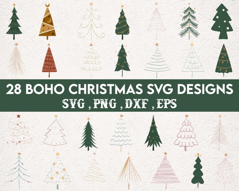 Boho Christmas Tree SVG Bundle, Retro Christmas Tree Svg, Boho ...