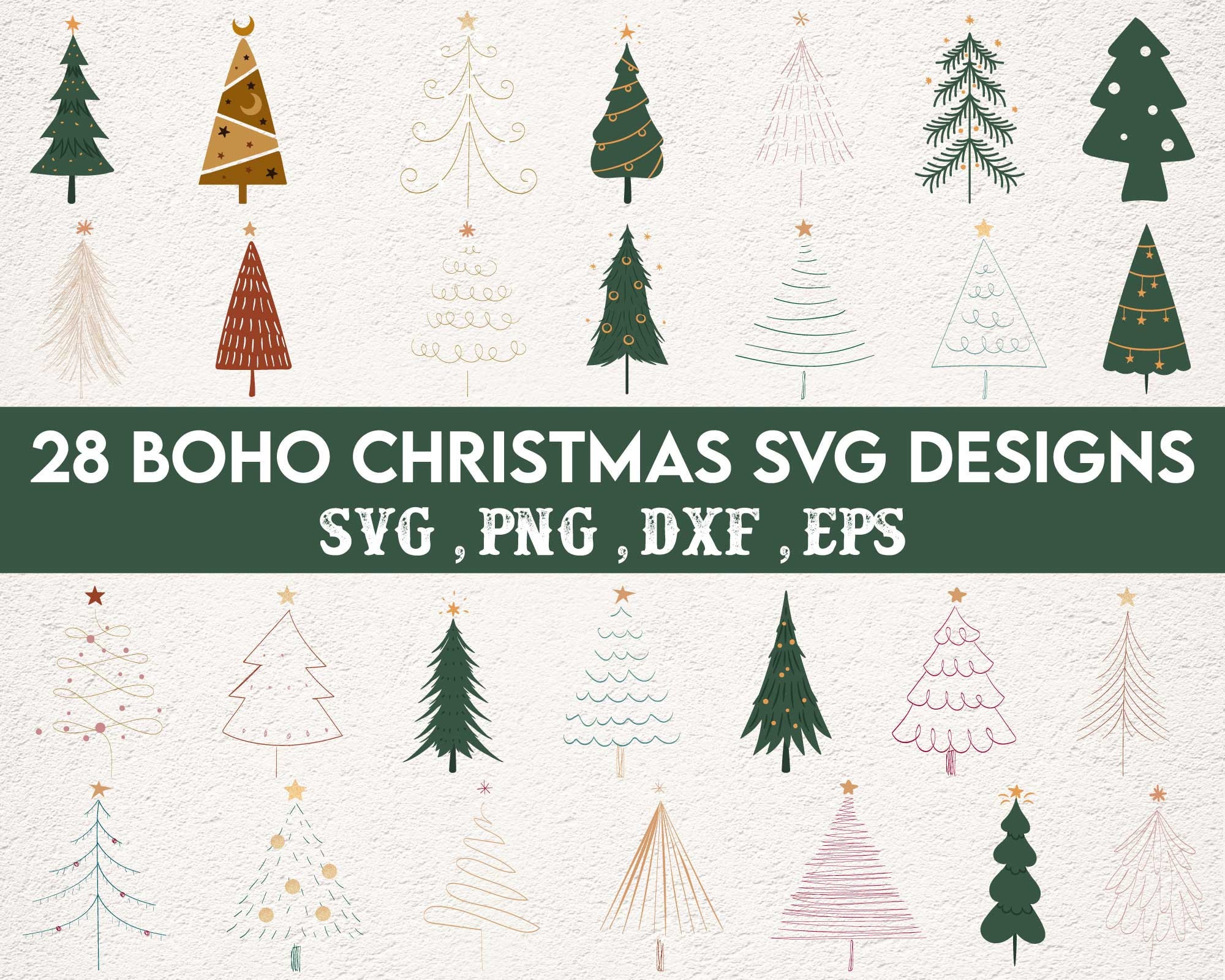Boho Christmas Tree SVG Bundle, Retro Christmas Tree Svg, Boho ...