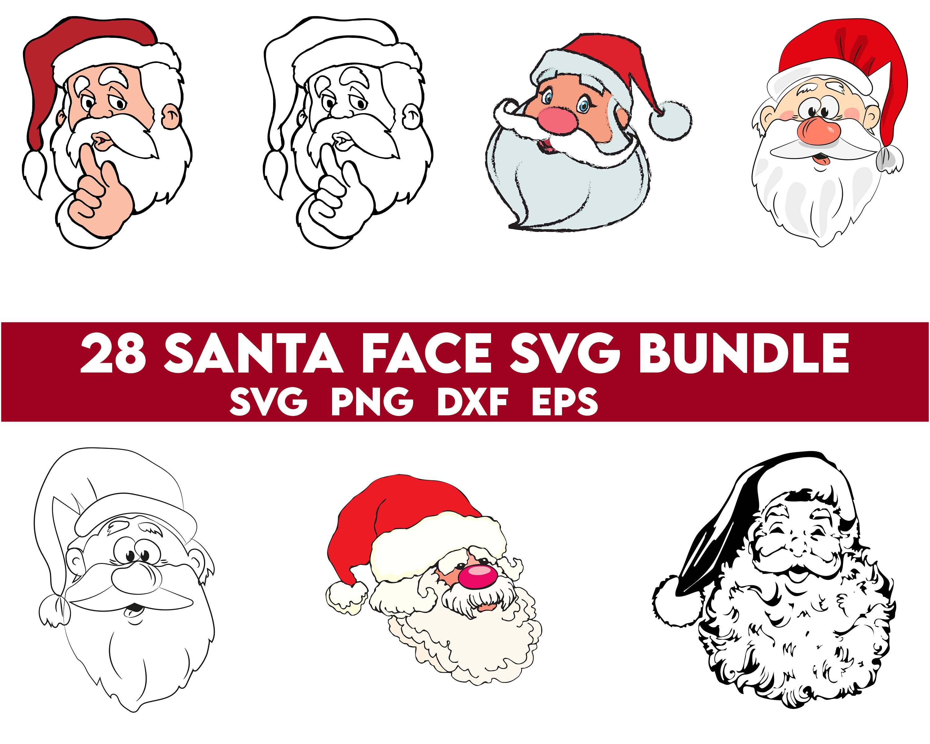 Santa Face SVG Bundle, Santa SVG, Christmas SVG, Santa Claus Svg, Santa ...