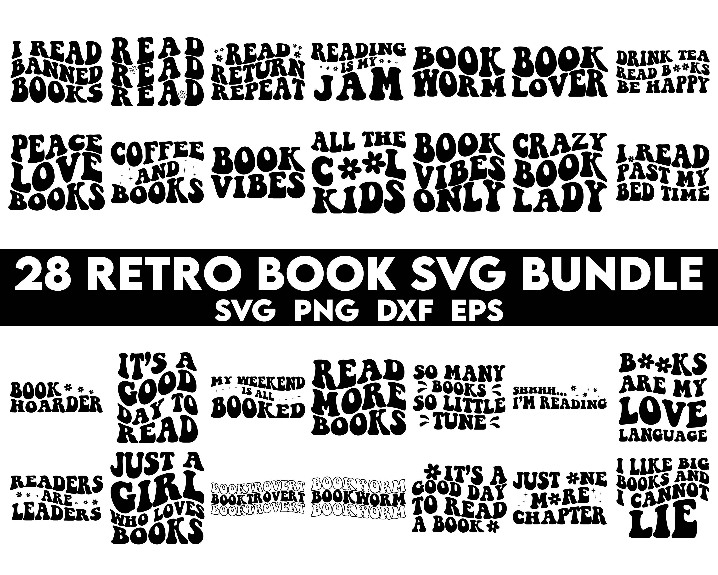 Retro Book Lover SVG Bundle Reading SVG Bundle Books SVG - Etsy