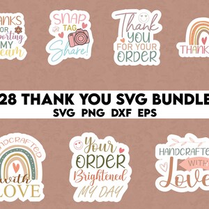 Boho Thank You Stickers Svg Bundle, Thank You Stickers for Small ...
