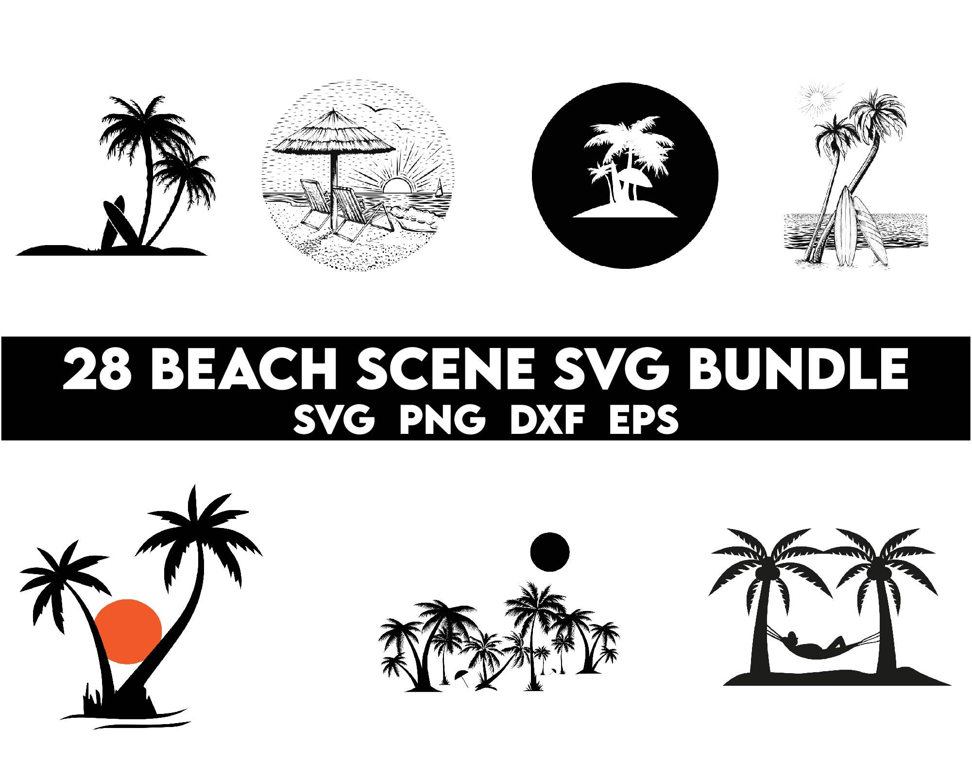 Beach Scene Svg Bundle, Beach Life Svg, Island Palm Tree Svg, Tropical ...