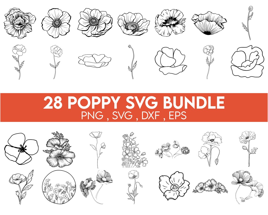 Poppy Svg Bundle, Poppy Svg, Poppy Wreath Svg, Botanical Clipart ...