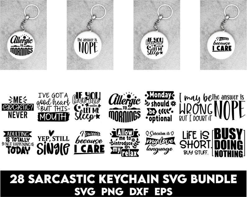 Sarcastic Keychain SVG Bundle, Funny Keychain Quotes SVG, Hand Lettered ...