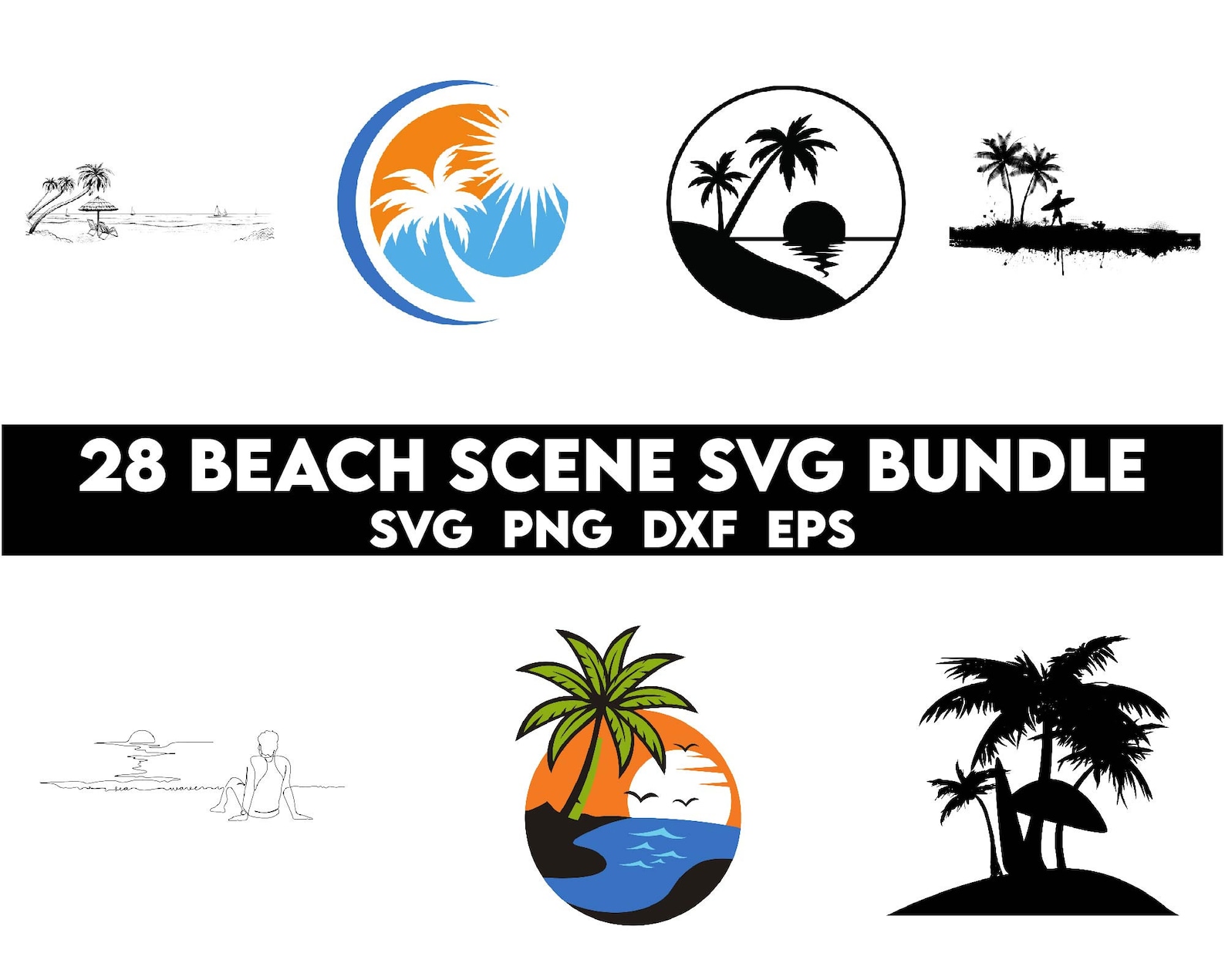 Beach Scene Svg Bundle, Beach Life Svg, Island Palm Tree Svg, Tropical ...
