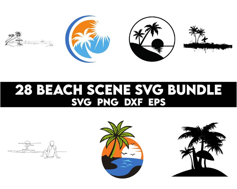 Beach Scene Svg Bundle, Beach Life Svg, Island Palm Tree Svg, Tropical ...