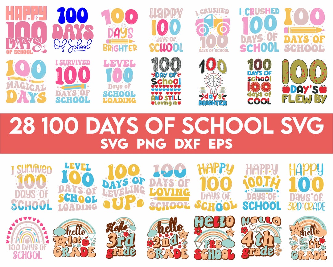 100 Days of School SVG Bundle, 100 Days Brighter, 100 Days of School ...