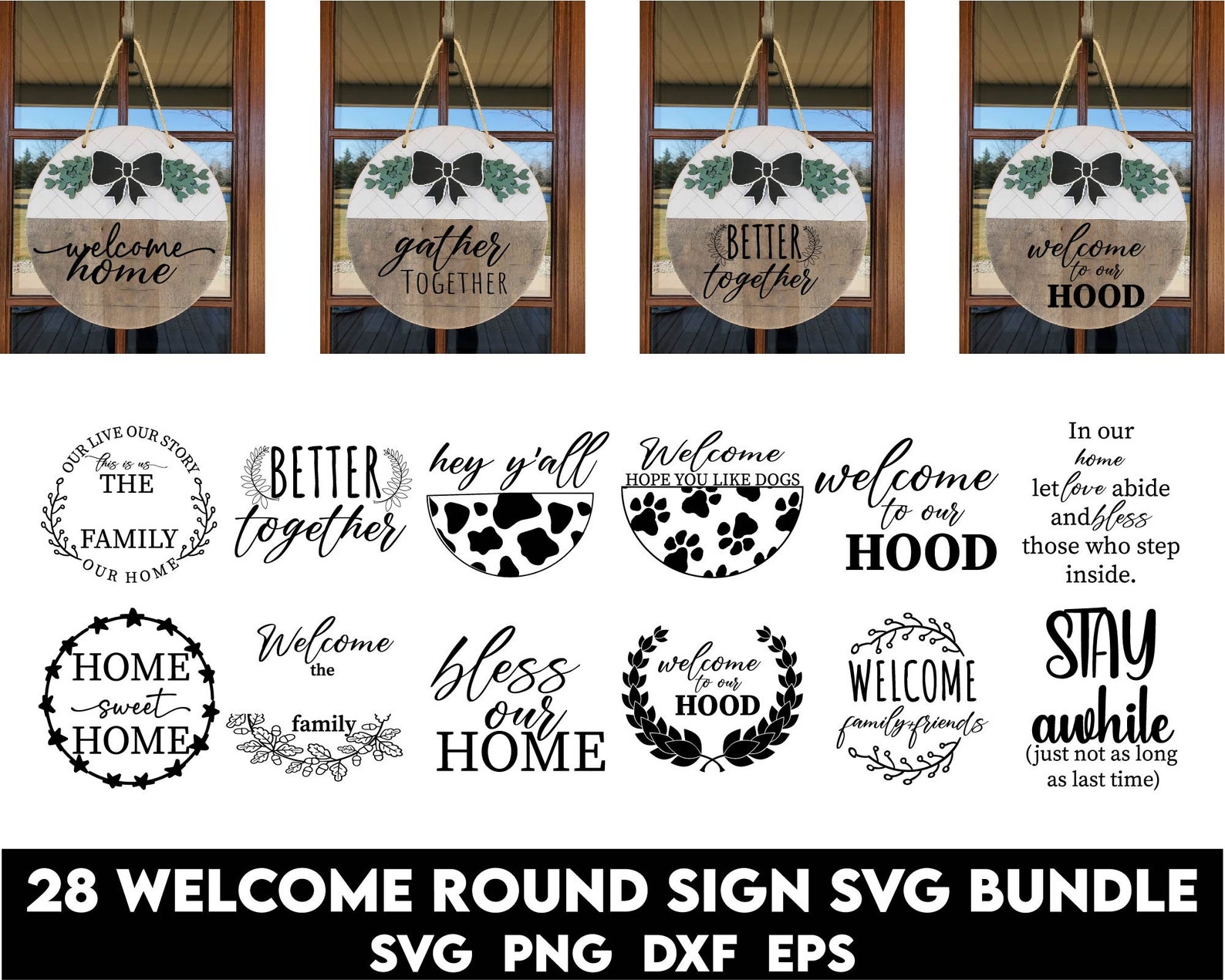 Round Sign Svg Bundle, Circle Sign Svg, Porch Sign Svg, Welcome Sign ...