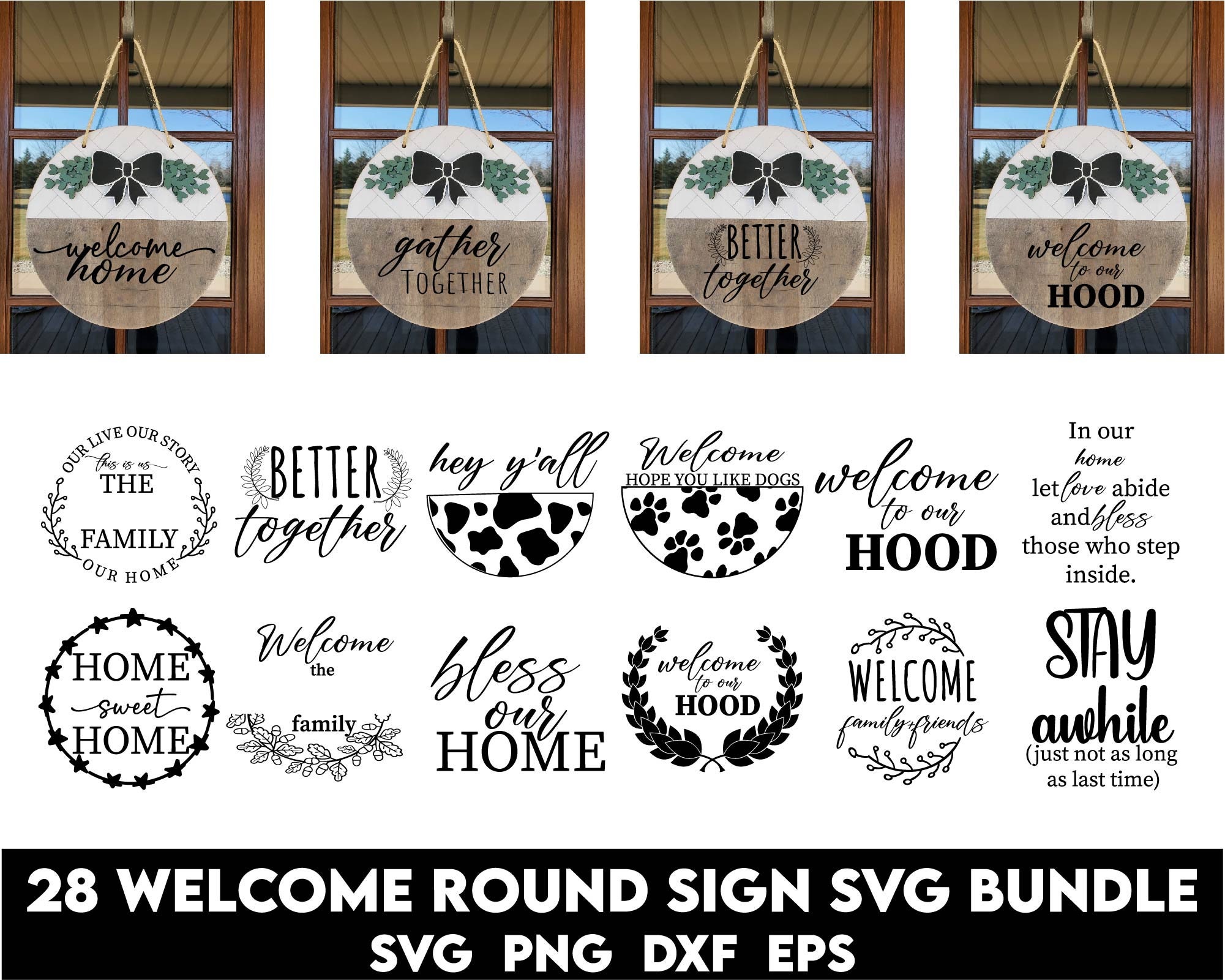 Round Sign Svg Bundle, Circle Sign Svg, Porch Sign Svg, Welcome Sign ...