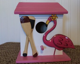 Painted Wood Birdhouse Pink Flamingo Collectors Item - Etsy