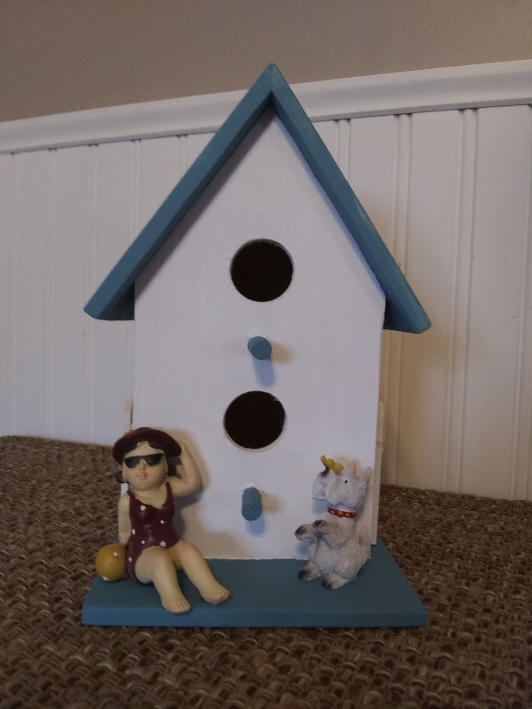 White and Blue Birdhouse (w/ Lady) - Etsy