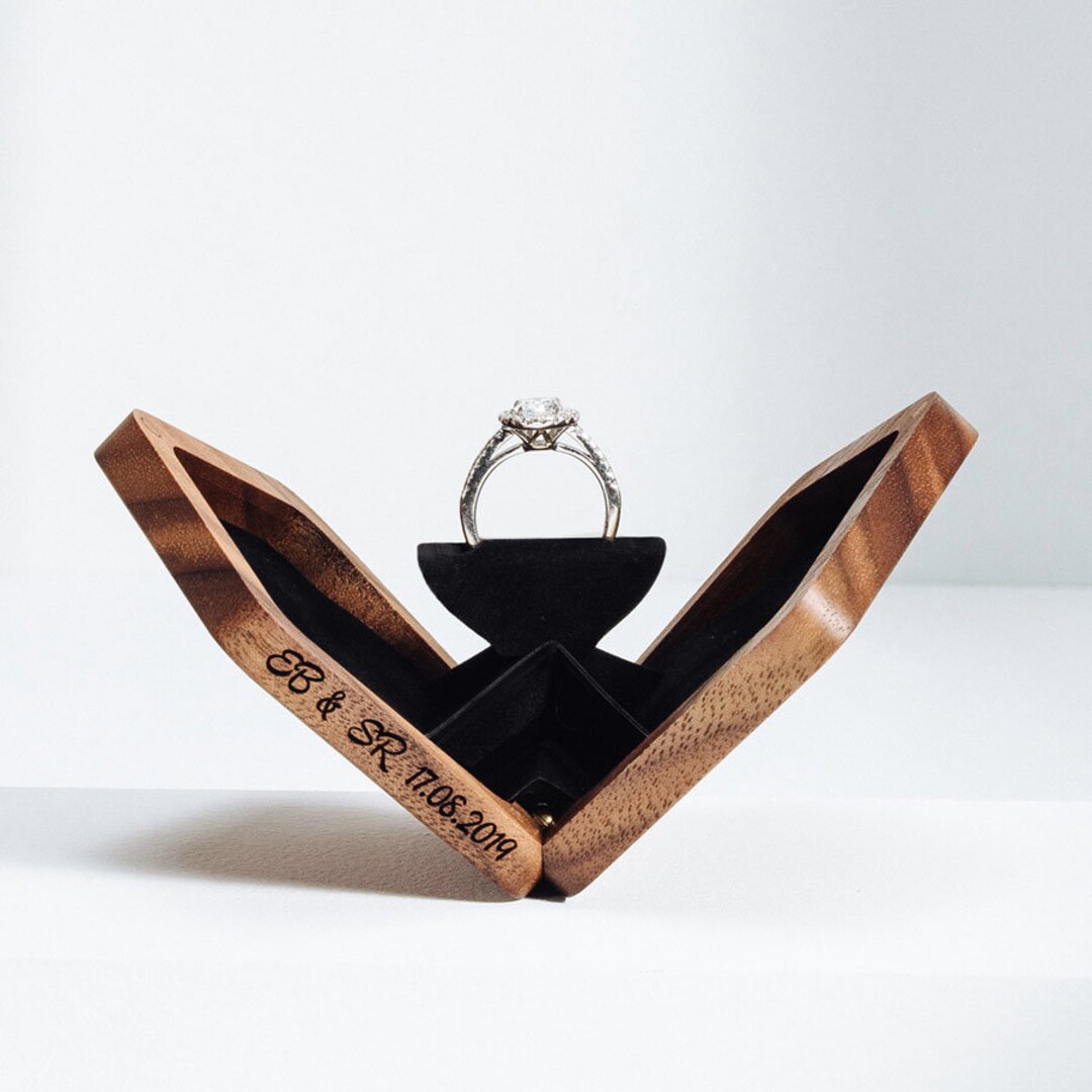 Thin Rotating Engagement Ring Box, Ring Box, Anniversary Gift, Wooden ...