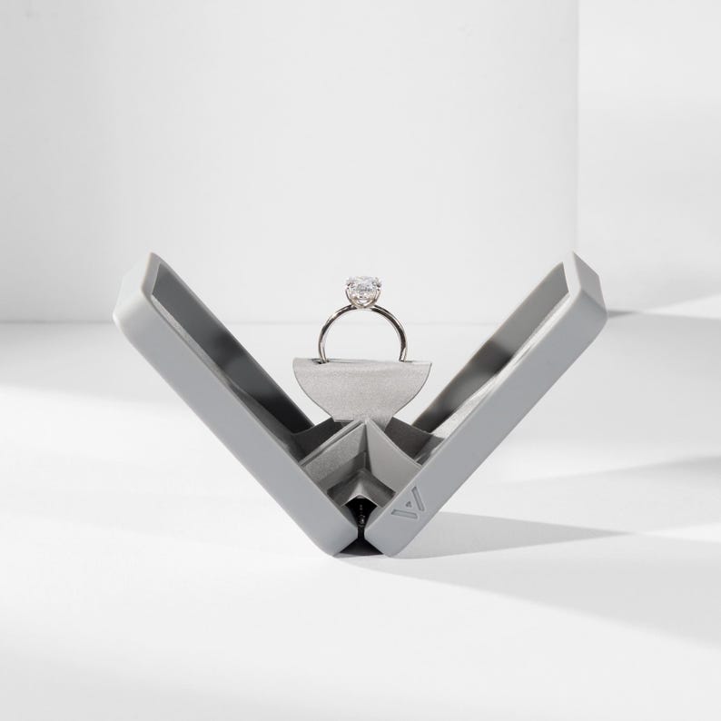Rotating Engagement Ring Box: Thin Grey Leather Proposal Box - Etsy