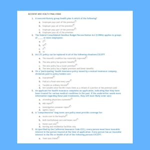 Life and Health Insurance (CA) Practice Exams With Answers| Printable ...