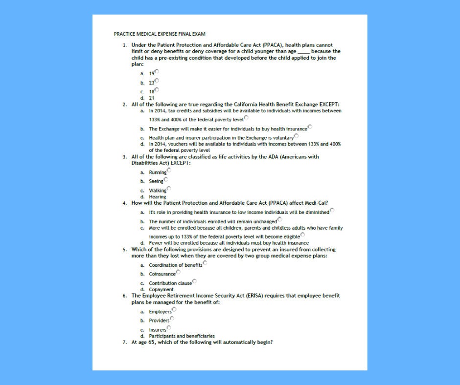 Life and Health Insurance (CA) Practice Exams With Answers| Printable ...