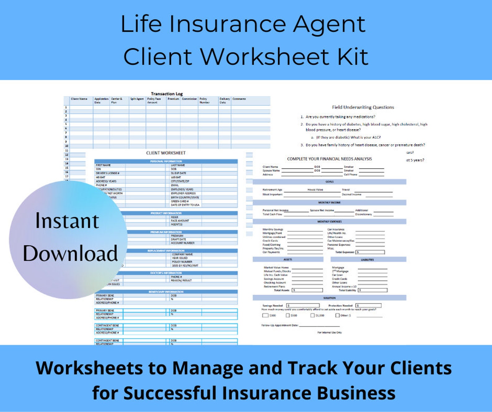 Life Insurance Agent Tools - Client Worksheet Kit - Etsy