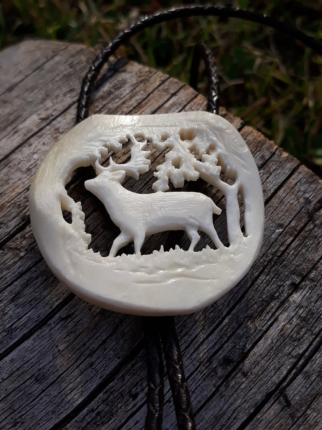 A Hand-carved Bone Bolo Tie With a Fallow Deer - a Great Piece for a ...