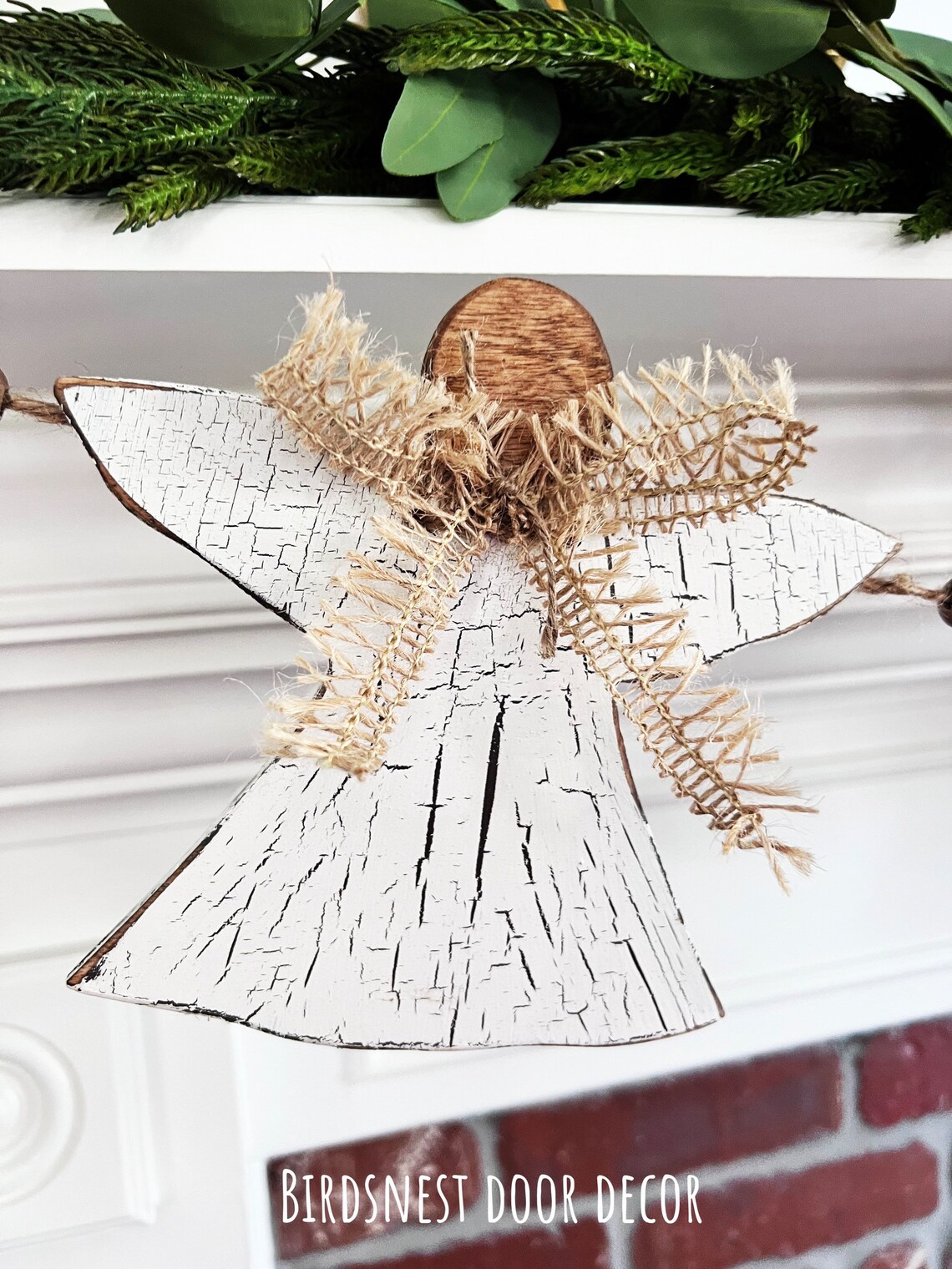 Angel Wooden Garland Buntings With Beads, Farmhouse Christmas Decor ...