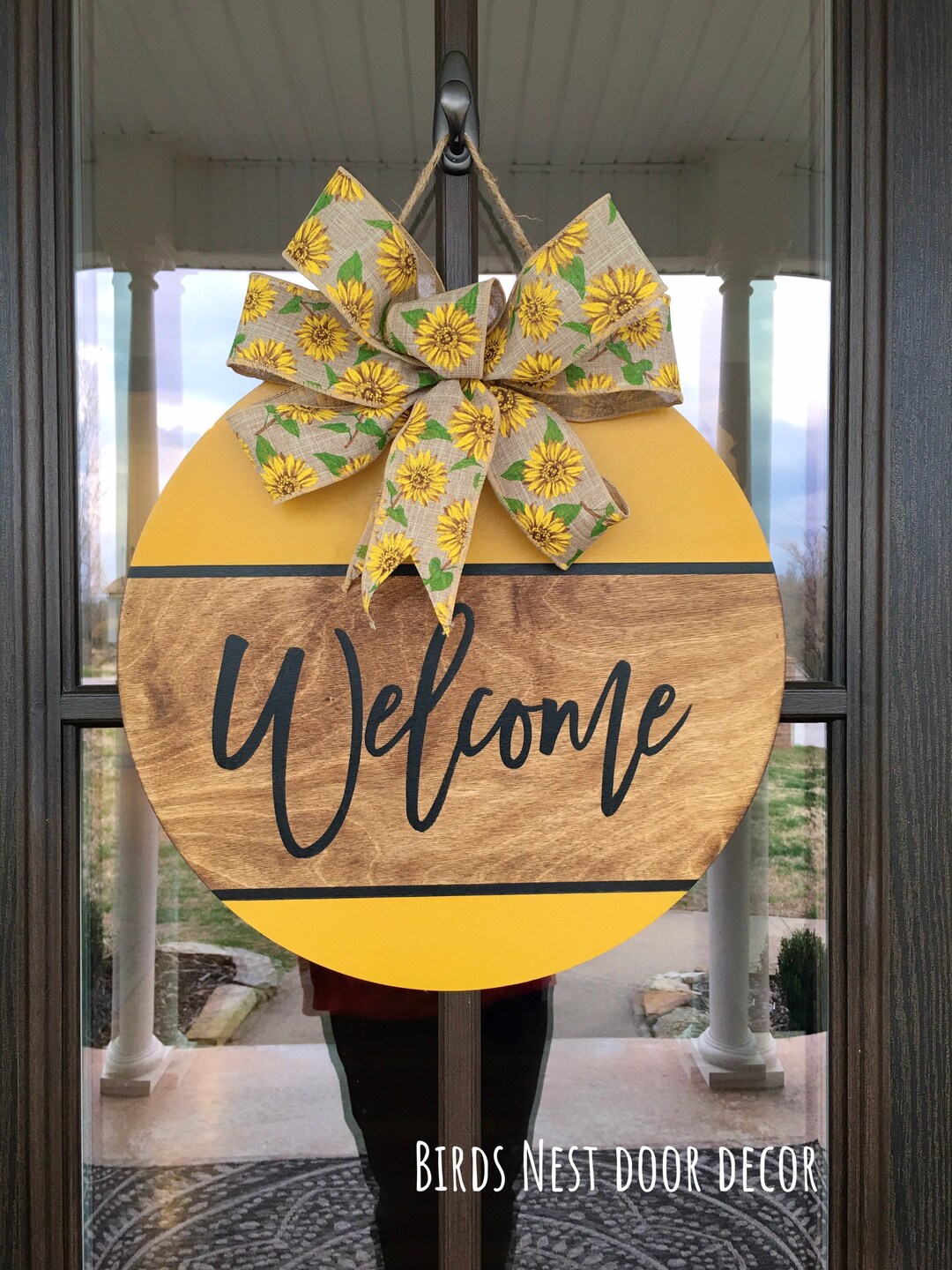 Sunflower Welcome Door Hanger, Summer Door Hanger, Farmhouse Round Door ...