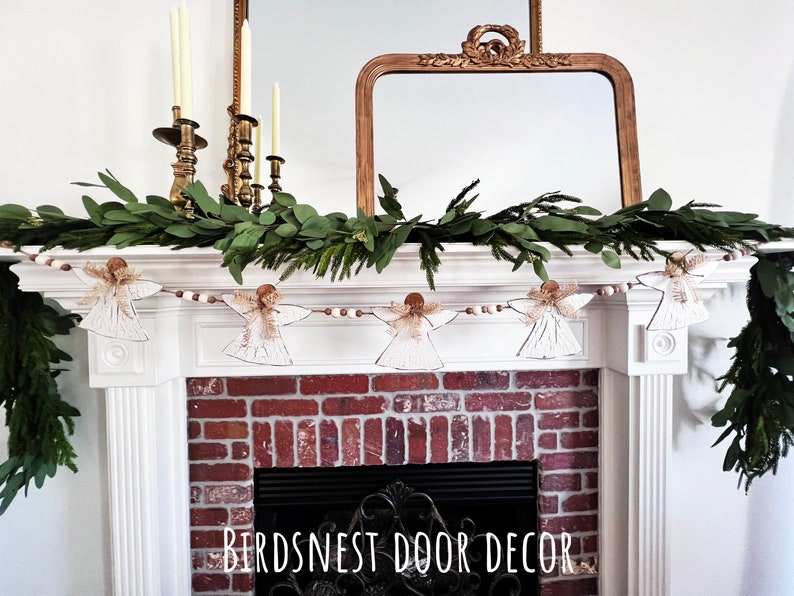 Angel Wooden Garland Buntings With Beads, Farmhouse Christmas Decor ...