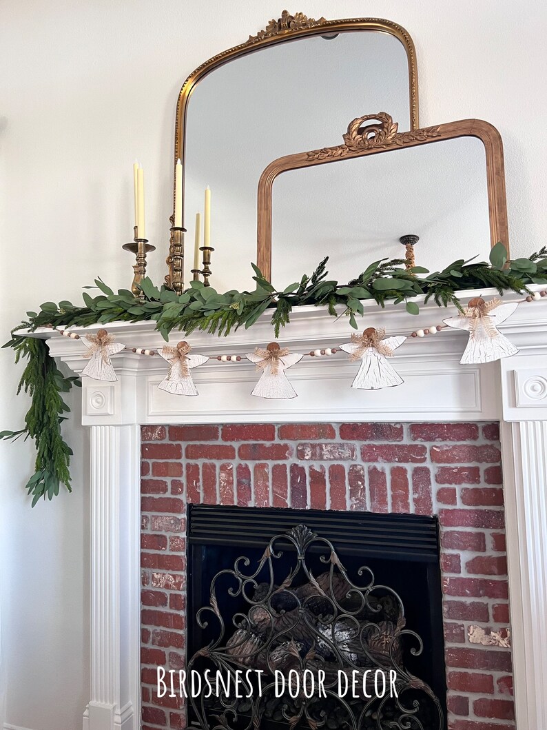 Angel Wooden Garland Buntings With Beads, Farmhouse Christmas Decor ...
