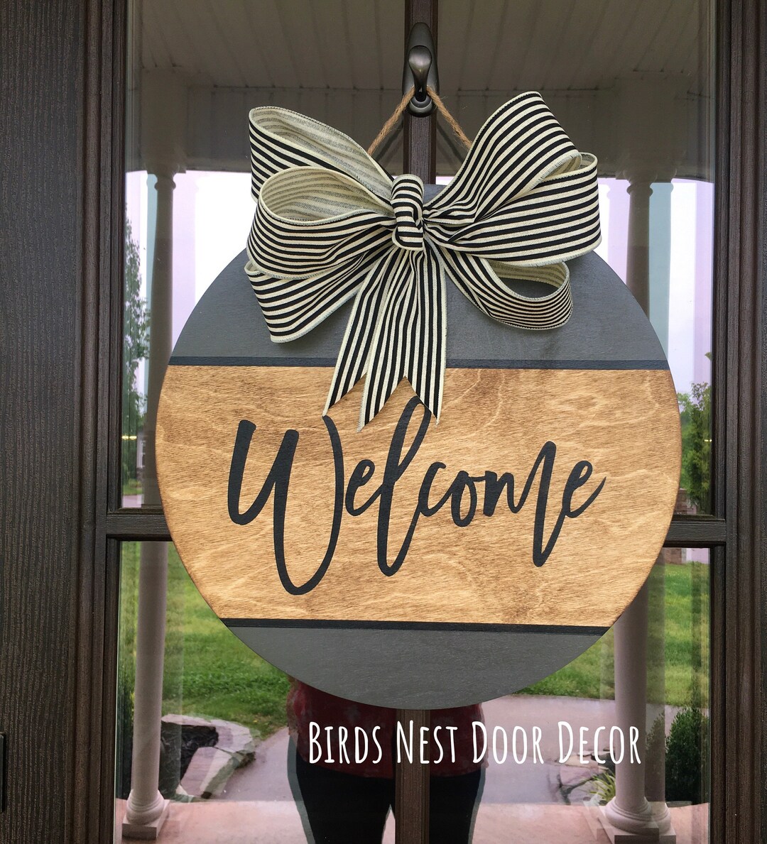 Farmhouse Welcome Door Hanger, Round Baltic Birch Wreath - Etsy