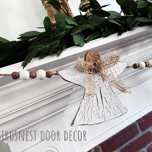 Angel Wooden Garland Buntings With Beads, Farmhouse Christmas Decor ...